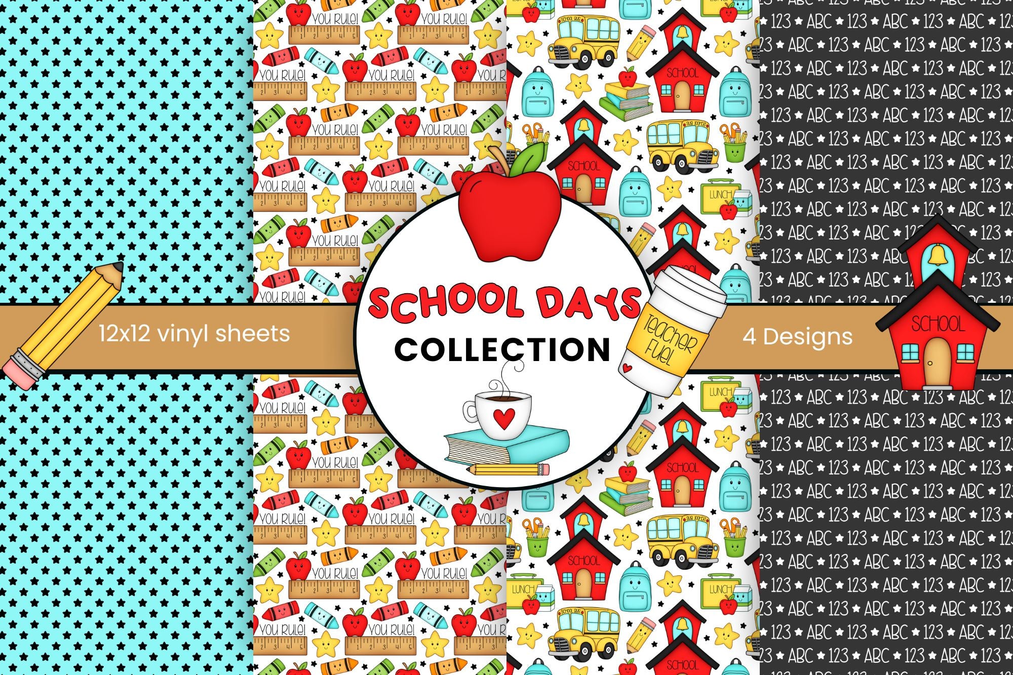 School Days vinyl collection- 12x12 sheets- 4 designs available – Kraft ...