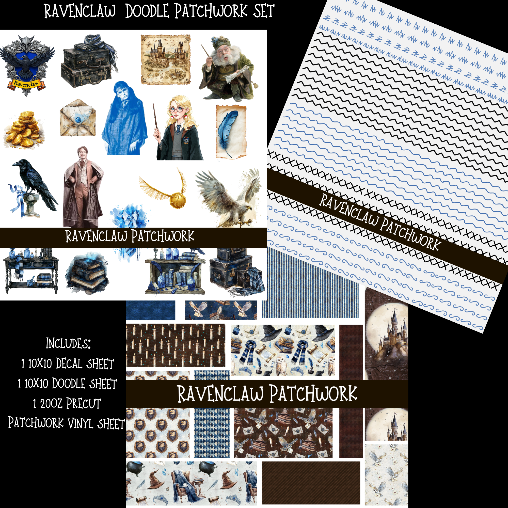 Ravenclaw Doodle Patchwork Set – Kraft Craze
