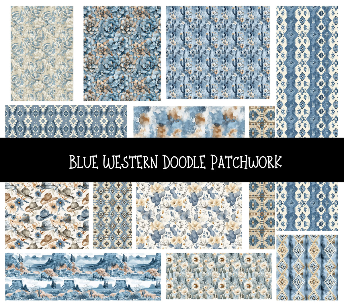 Blue Western Doodle Patchwork Set – Kraft Craze