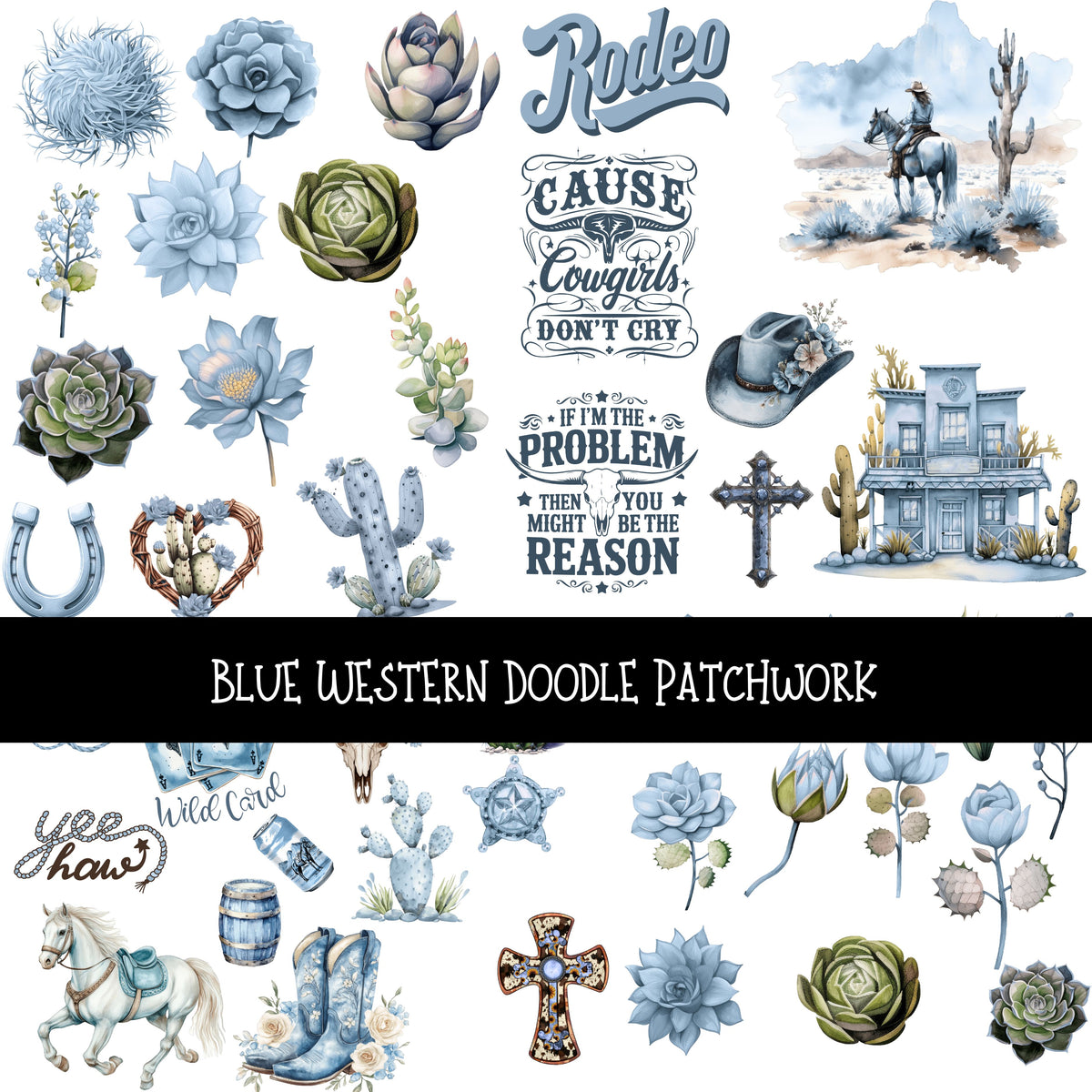 Blue Western Doodle Patchwork Set – Kraft Craze