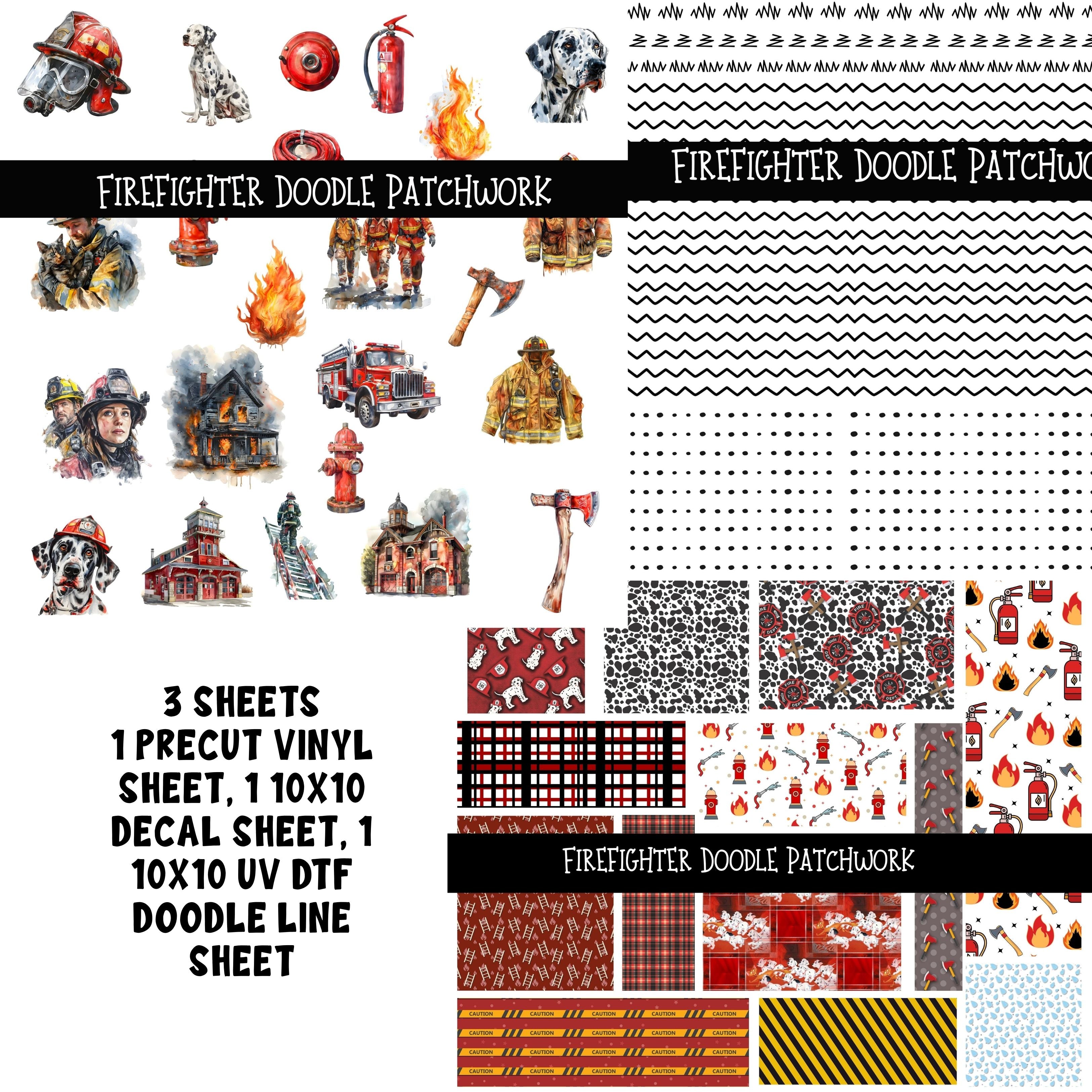 Firefighter Doodle Patchwork Set – Kraft Craze