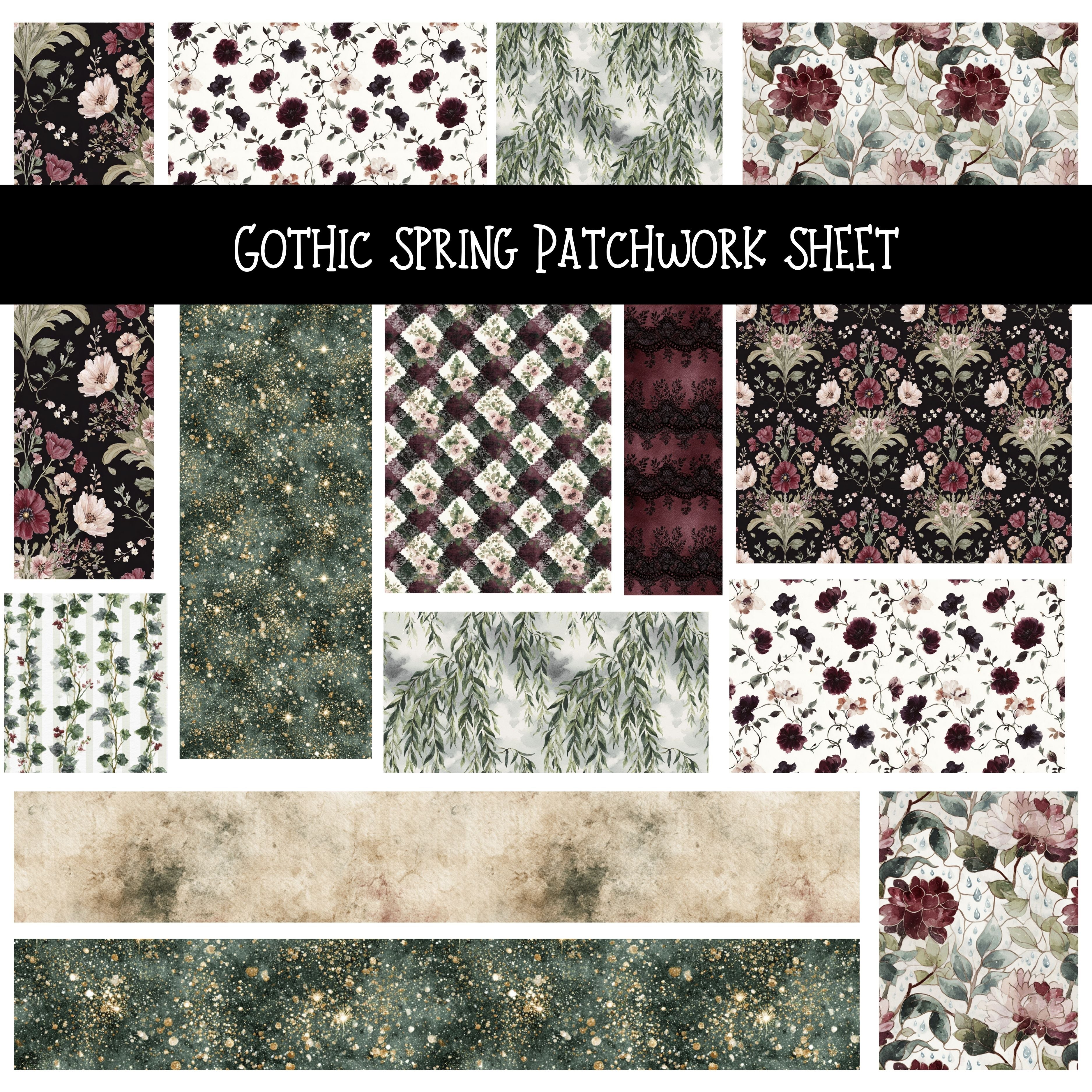 Gothic Spring Patchwork precut vinyl sheet available in 12x12 or 6x6 s ...