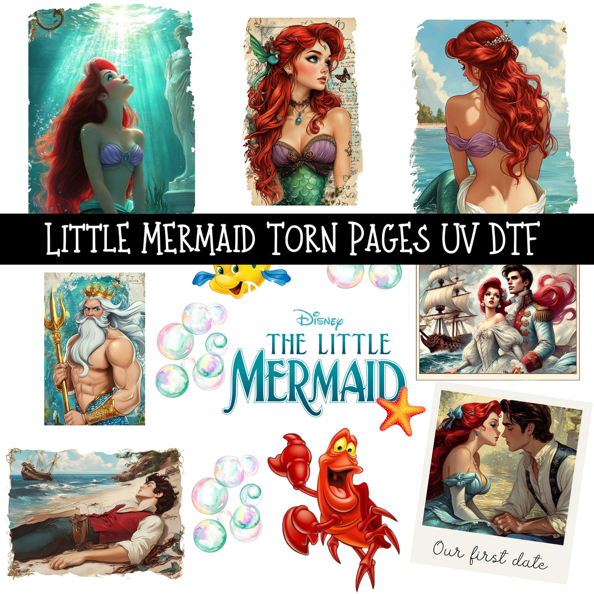 Little Mermaid Torn Pages UV DTF Decal sheets – Kraft Craze