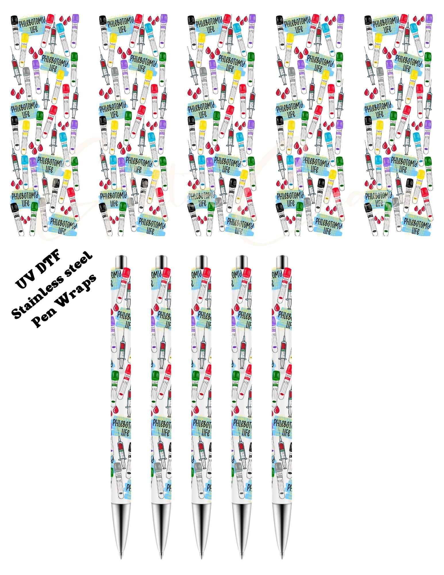 Phlebotomy Life Stainless UV DTF Pen wraps- set of 5 – Kraft Craze