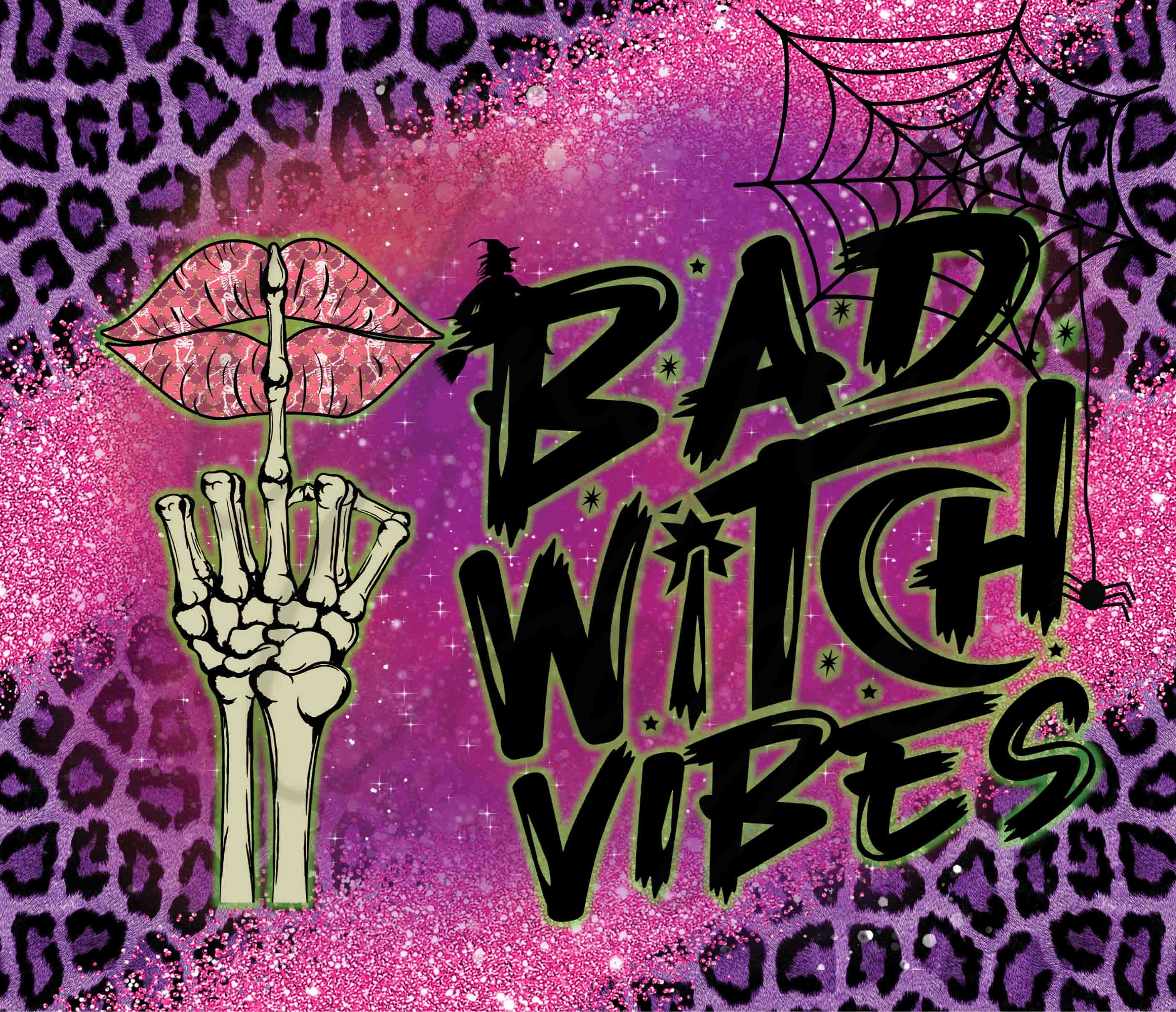 Pink and Purple Bad Witch Vibes 20 or 30 oz Skinny Adhesive Vinyl Wrap ...