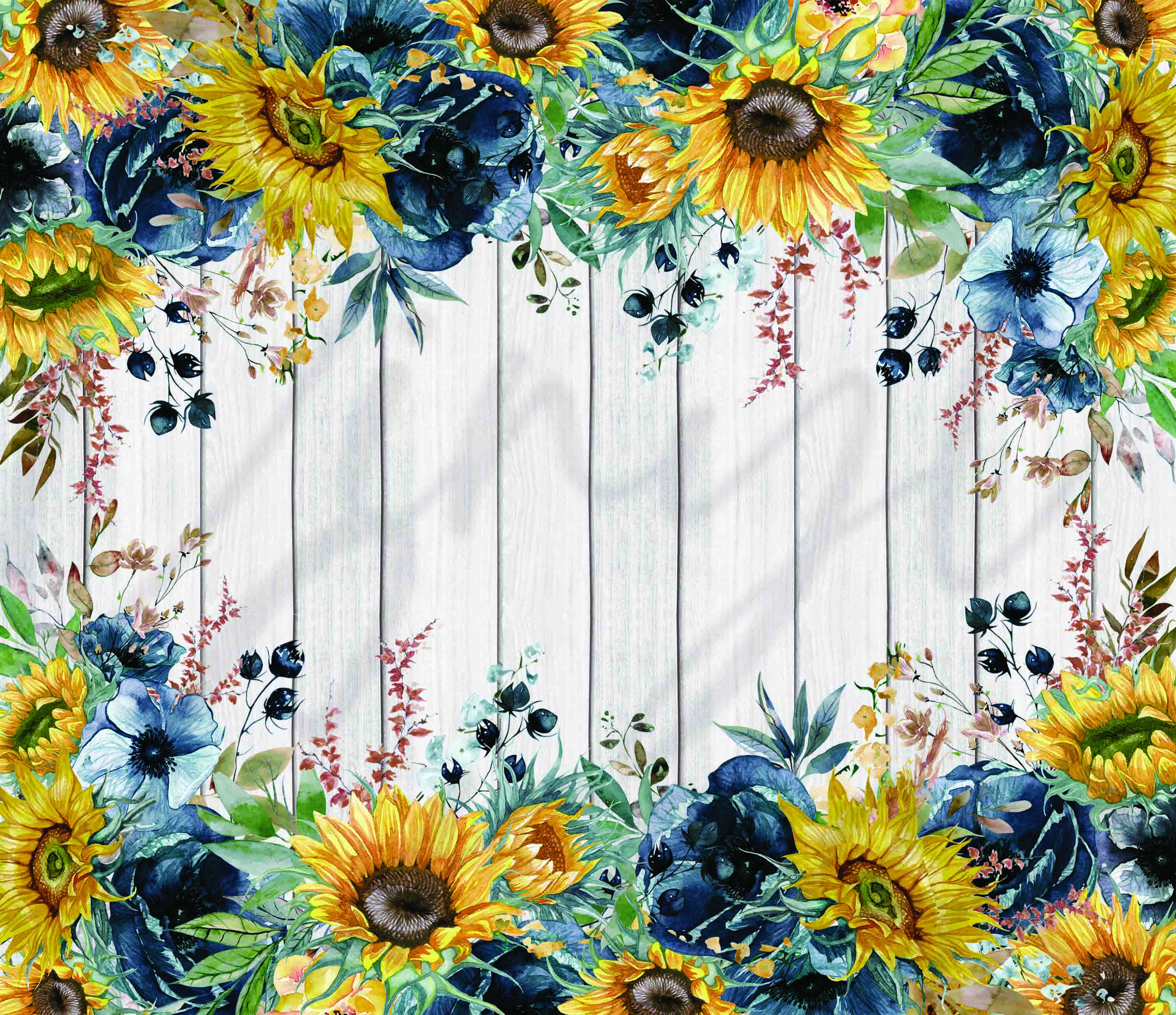 Sunflowers and Wood Background 20 oz Skinny Adhesive Vinyl Wrap – Kraft ...